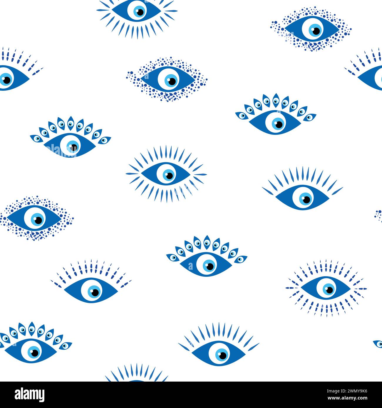 Evil eye Heavenly seamless pattern with suns, moons, stars, palms. For ...