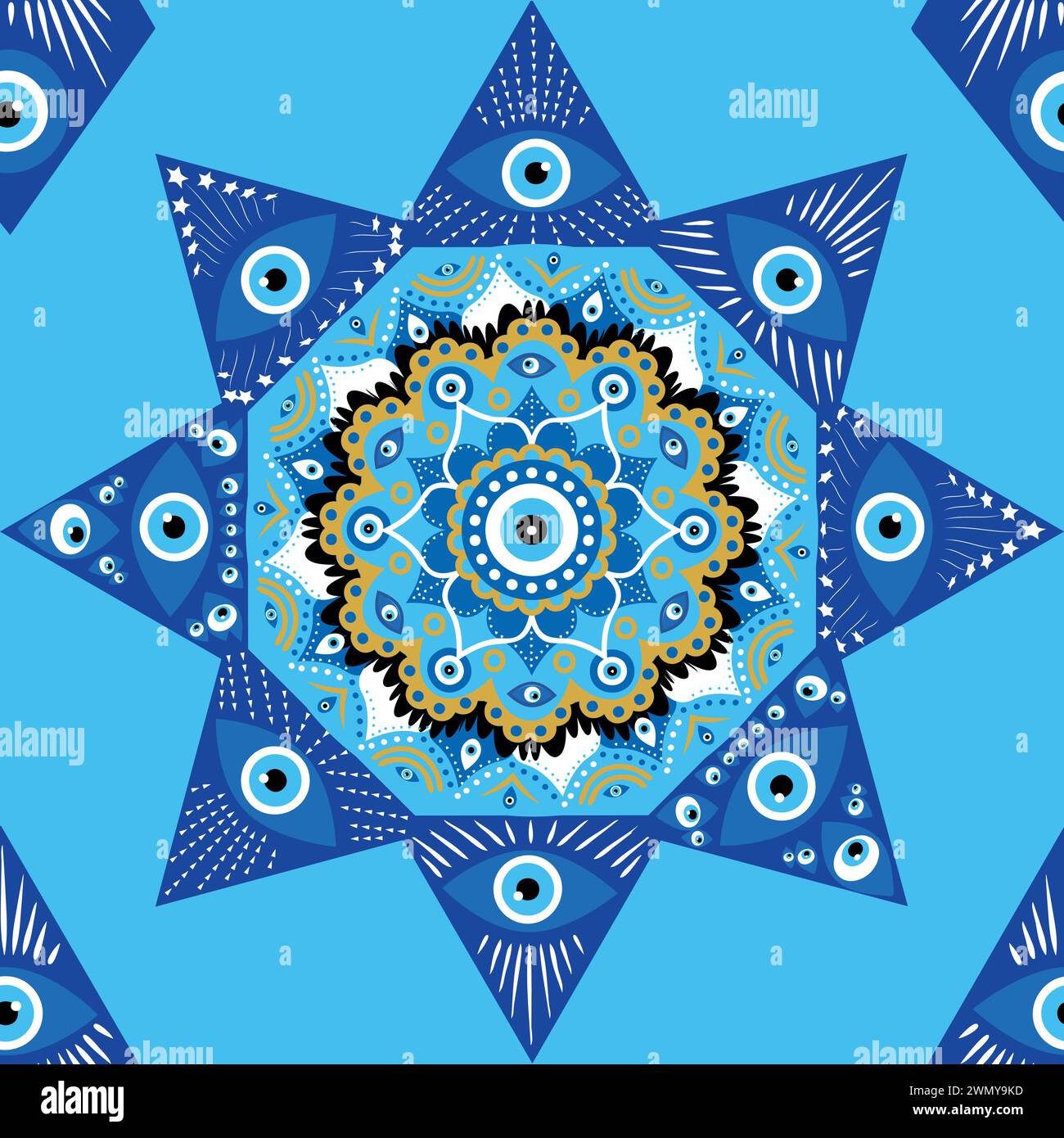 Evil eye mandala seamless pattern. Symbol of protection, Turkish ...