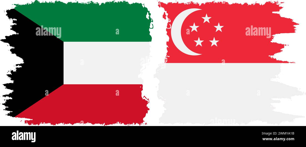 Singapore and Kuwait grunge flags connection, vector Stock Vector Image ...