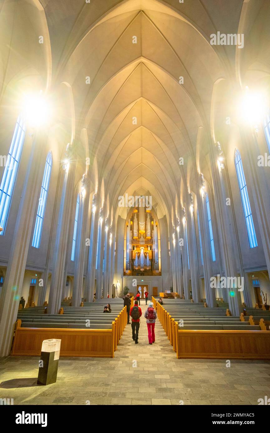 Iceland, Reykjavik, interior of Hallgrimskirja church by architect ...