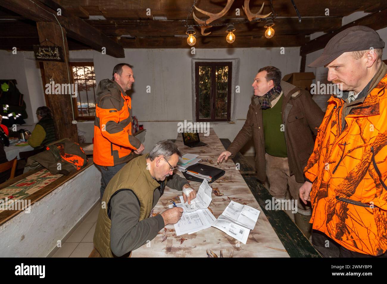 France, Bas Rhin, hunting big game, validation of hunting licenses by ...