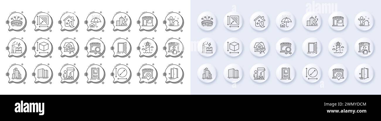Skyscraper buildings, Square area and New house line icons. For web app ...