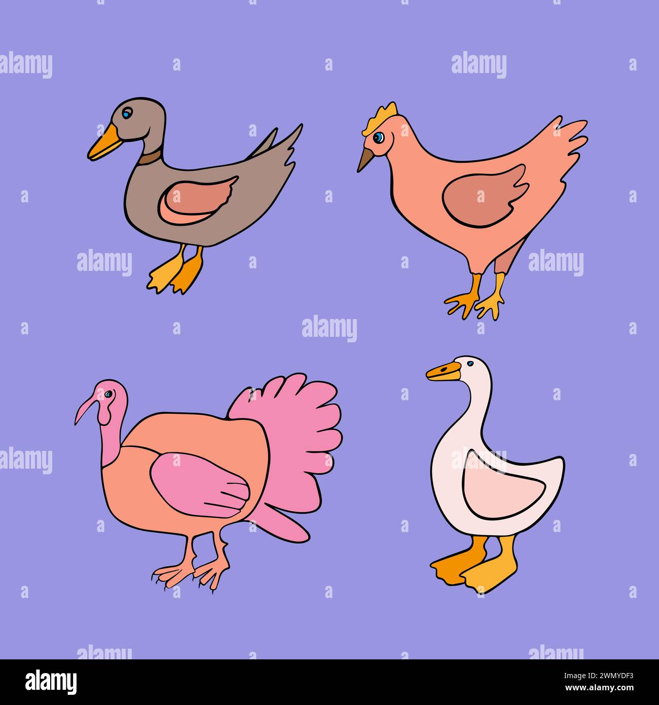 Vector isolated set of poultry. Domestic fowl Stock Vector Image & Art ...