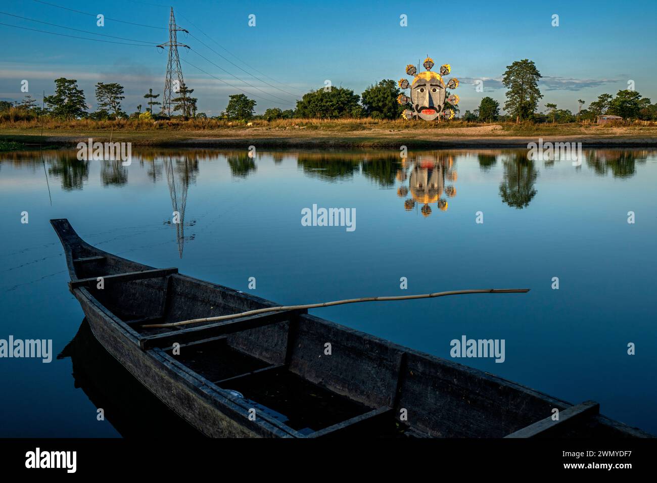 India, Assam, Majuli island, Brahmapoutre river, Ravana the 10 headed ...