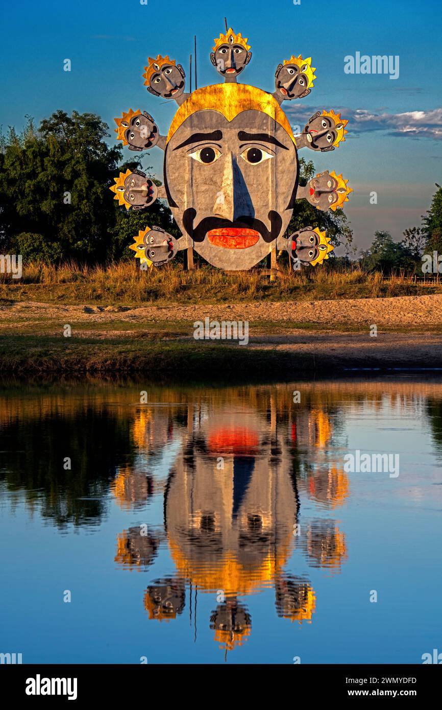 India, Assam, Majuli island, Brahmapoutre river, Ravana the 10 headed ...