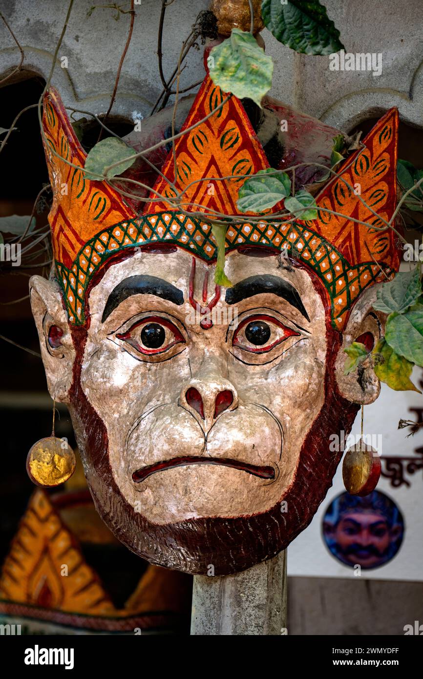India, Assam, Majuli island, masks and costumes fabric, Hanuman the ...