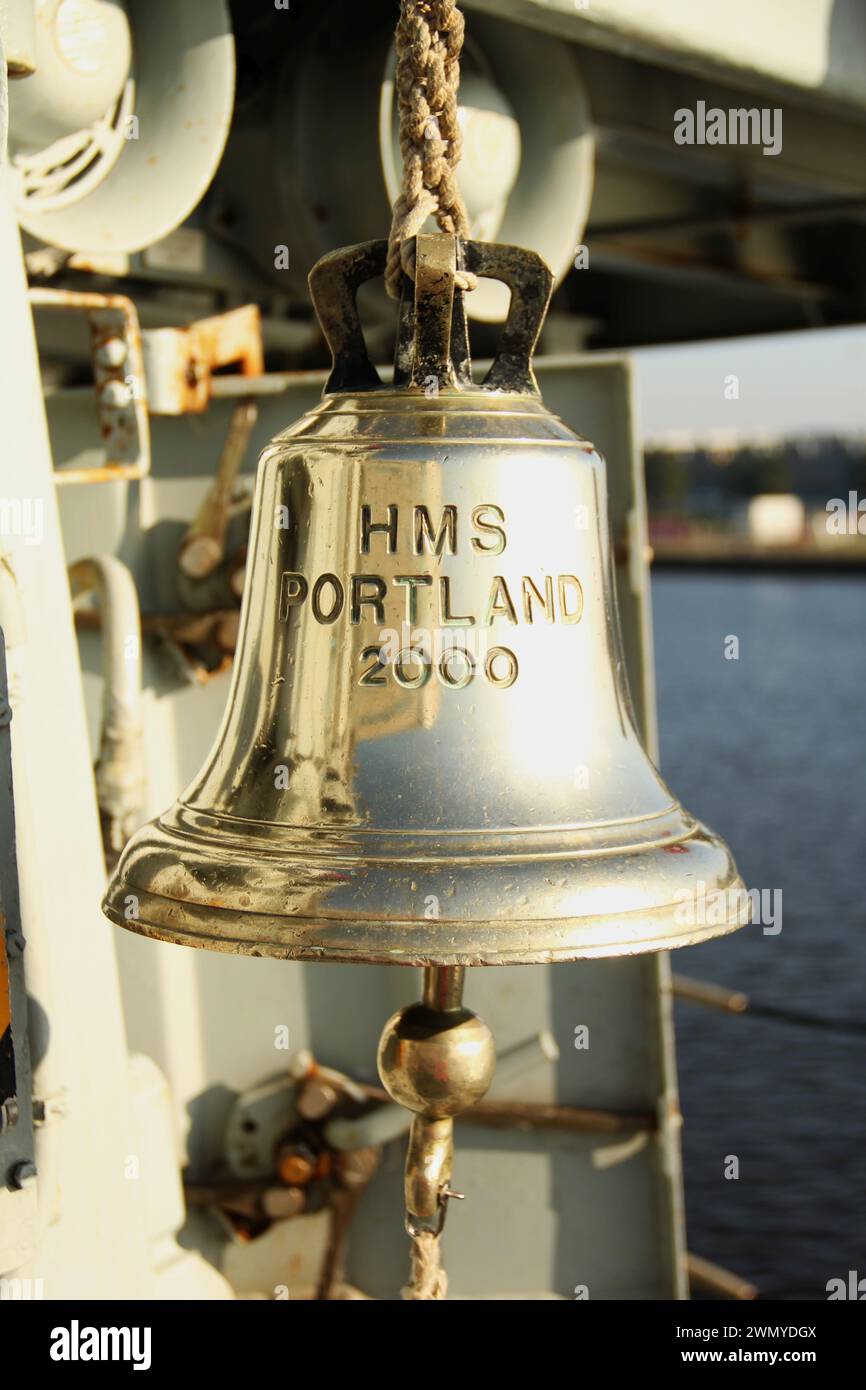 The Ships Bell of HMS Portland Stock Photo - Alamy