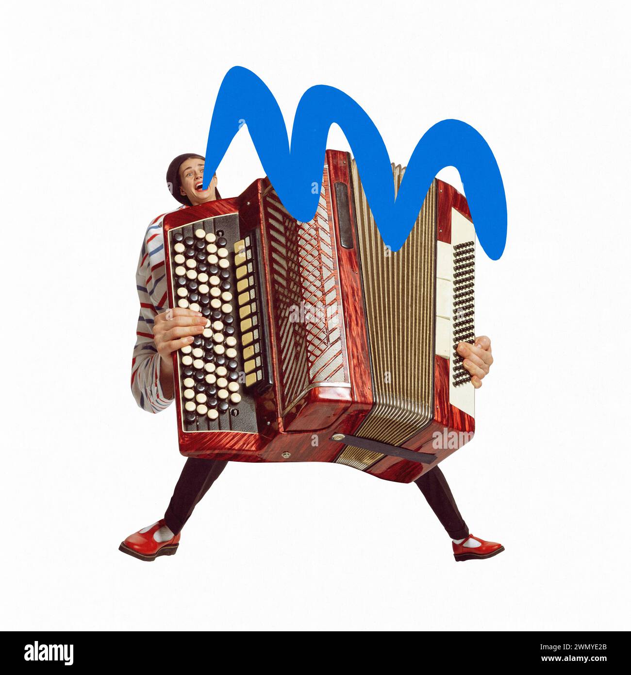 Poster. Modern aesthetic artwork. Young woman playing accordion and ...