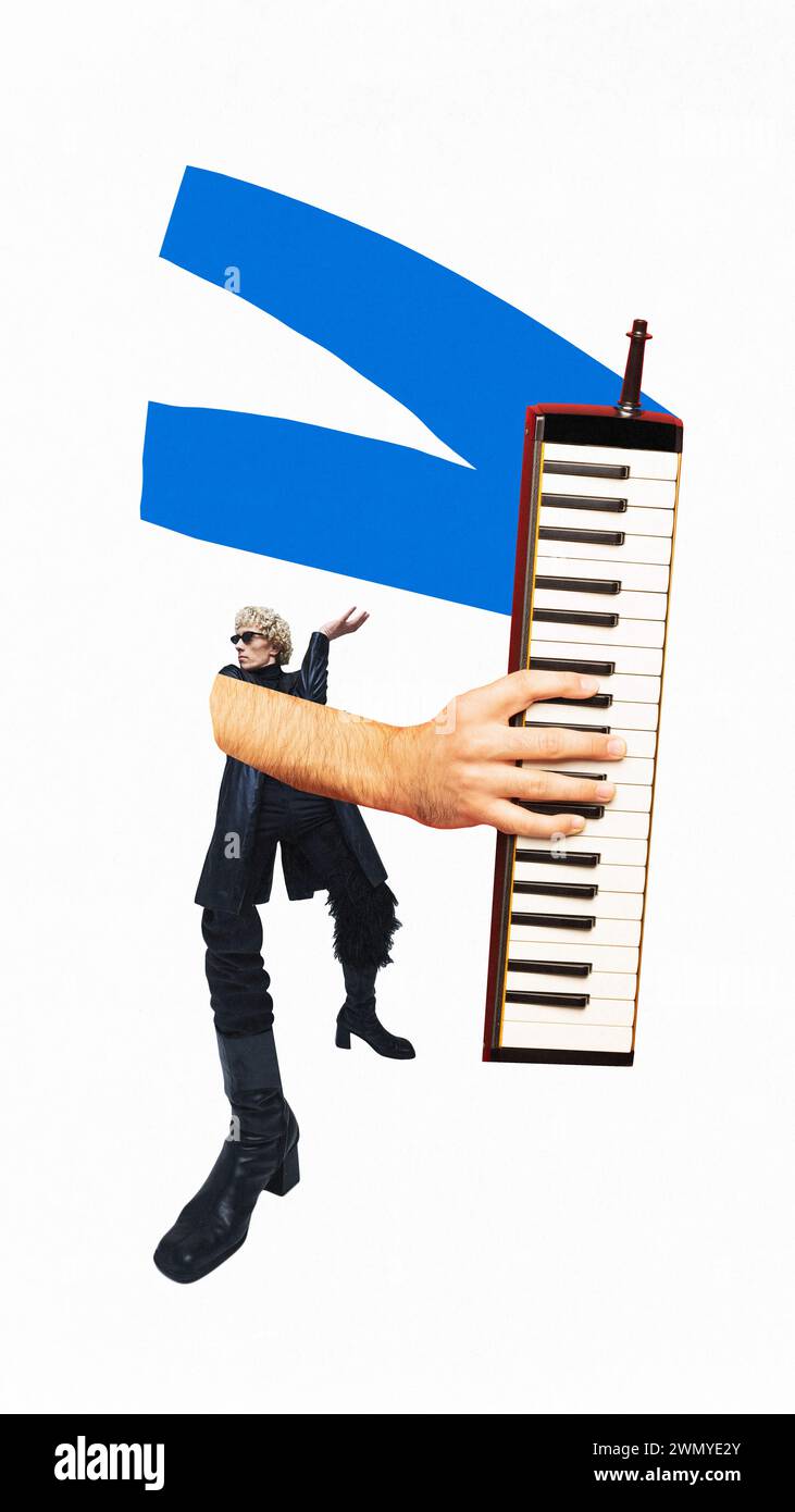 Poster. Modern aesthetic artwork. Young man with long and big hand ...