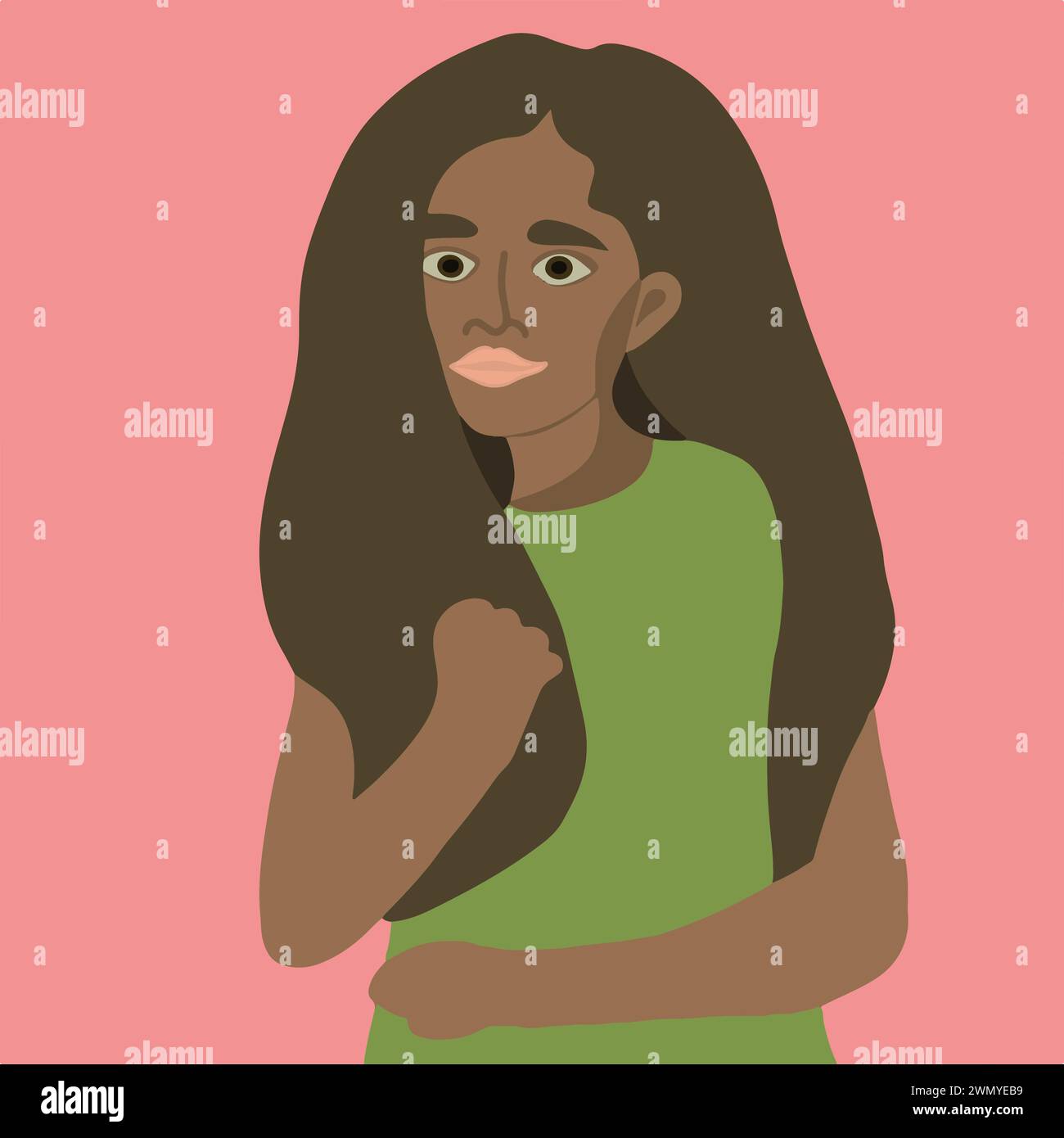 Vector illustration of a dark-skinned girl on a pink background Stock ...