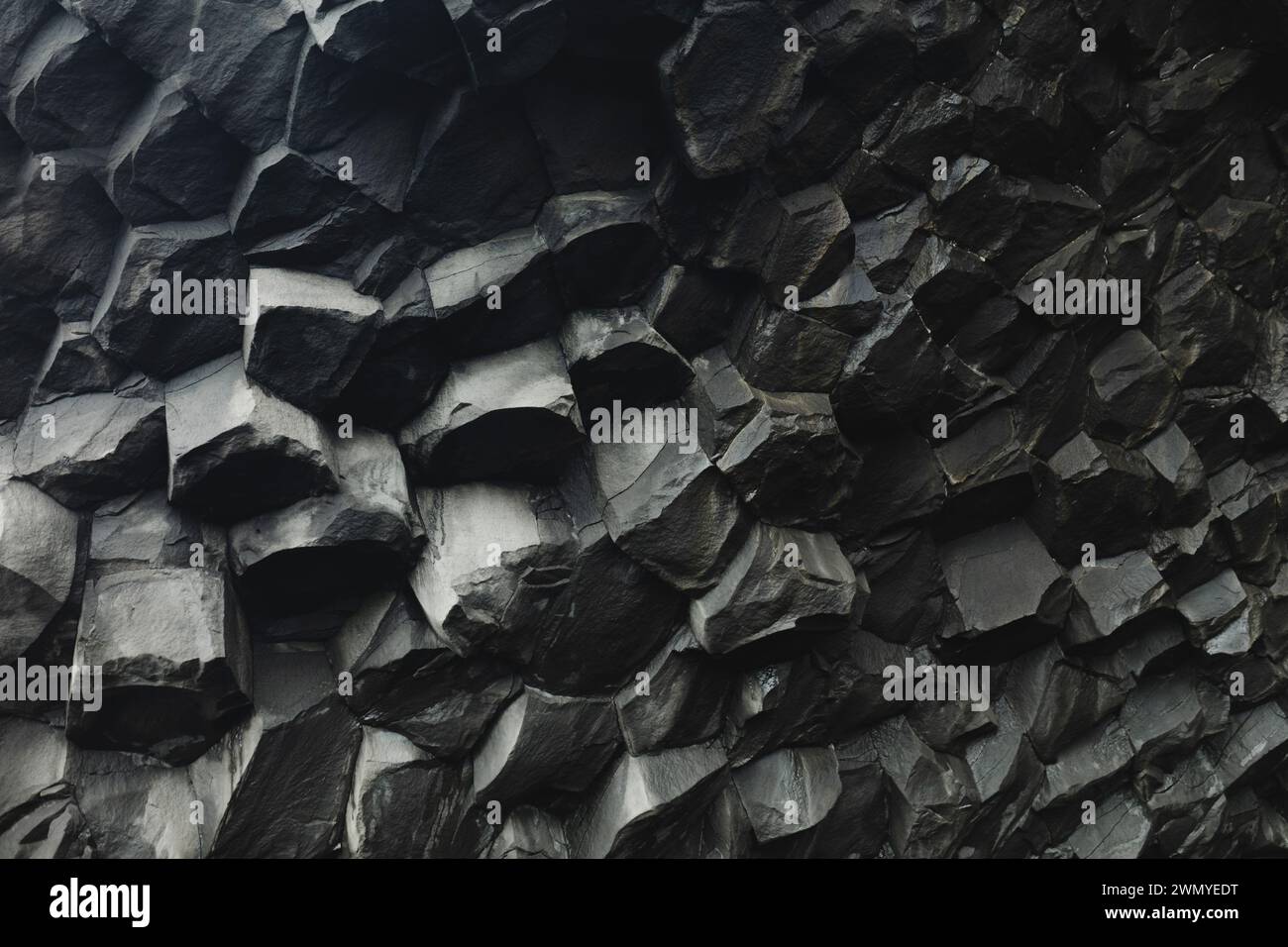 Close-up view of natural hexagonal basalt columns, showcasing Iceland's ...