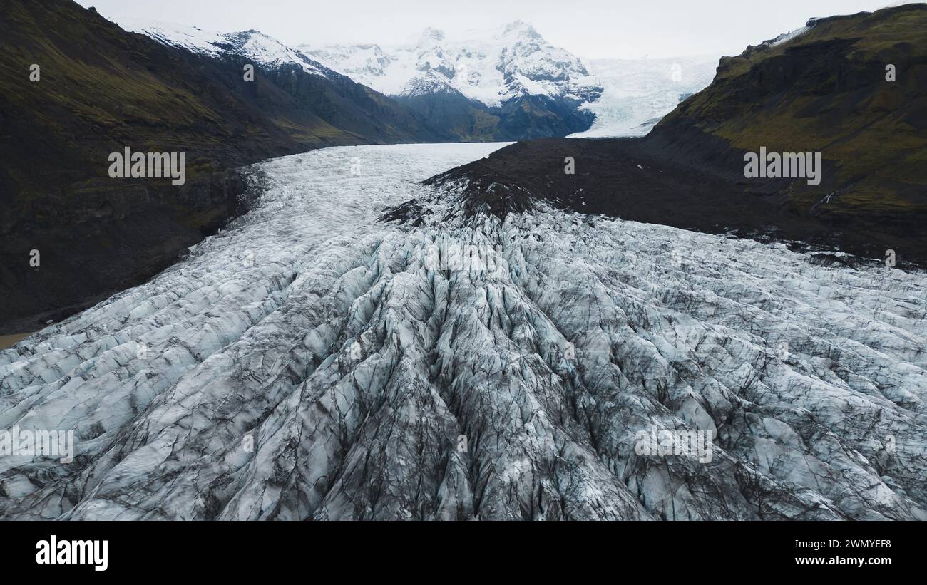 Aerial view capturing the intricate patterns of Vatnajokull Glacier ...