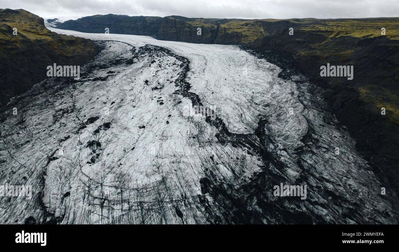 Aerial view capturing the intricate patterns of Vatnajokull Glacier ...