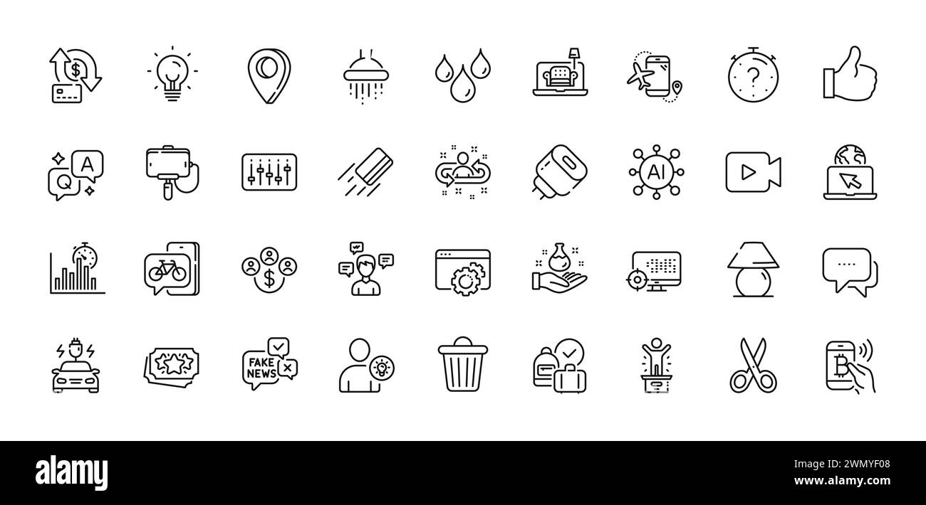 Shower, Waterproof and Fake news line icons pack. For web app. Line ...
