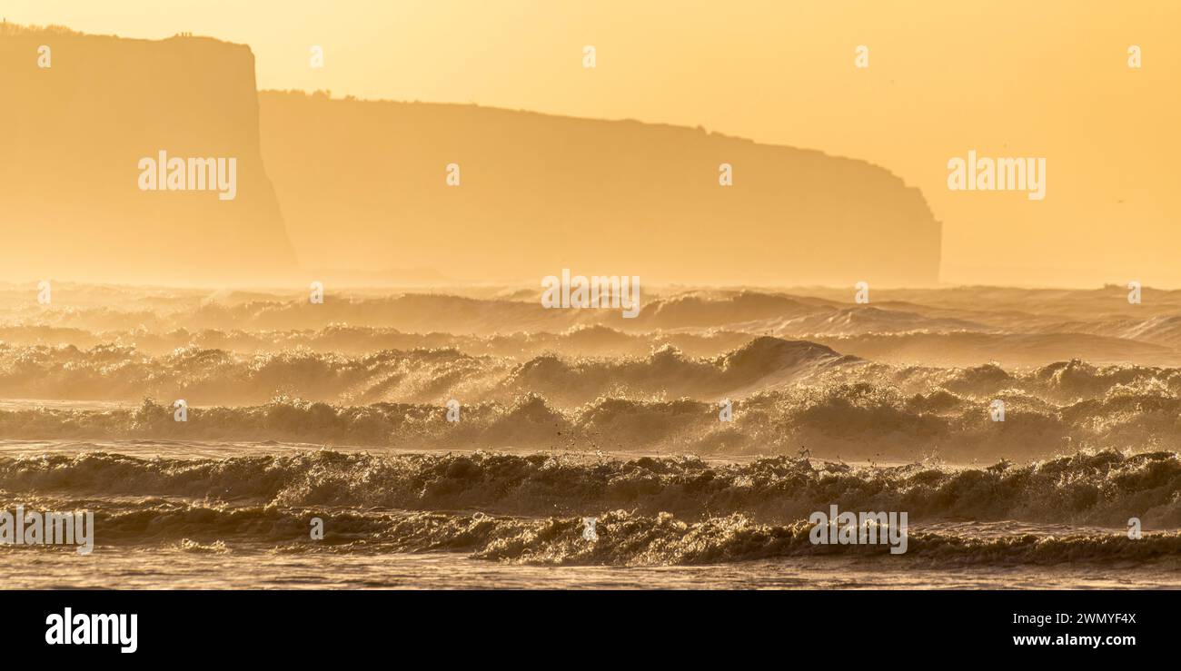 France, Somme, Baie de Somme, Ault, sunset over the Picardy cliffs ...