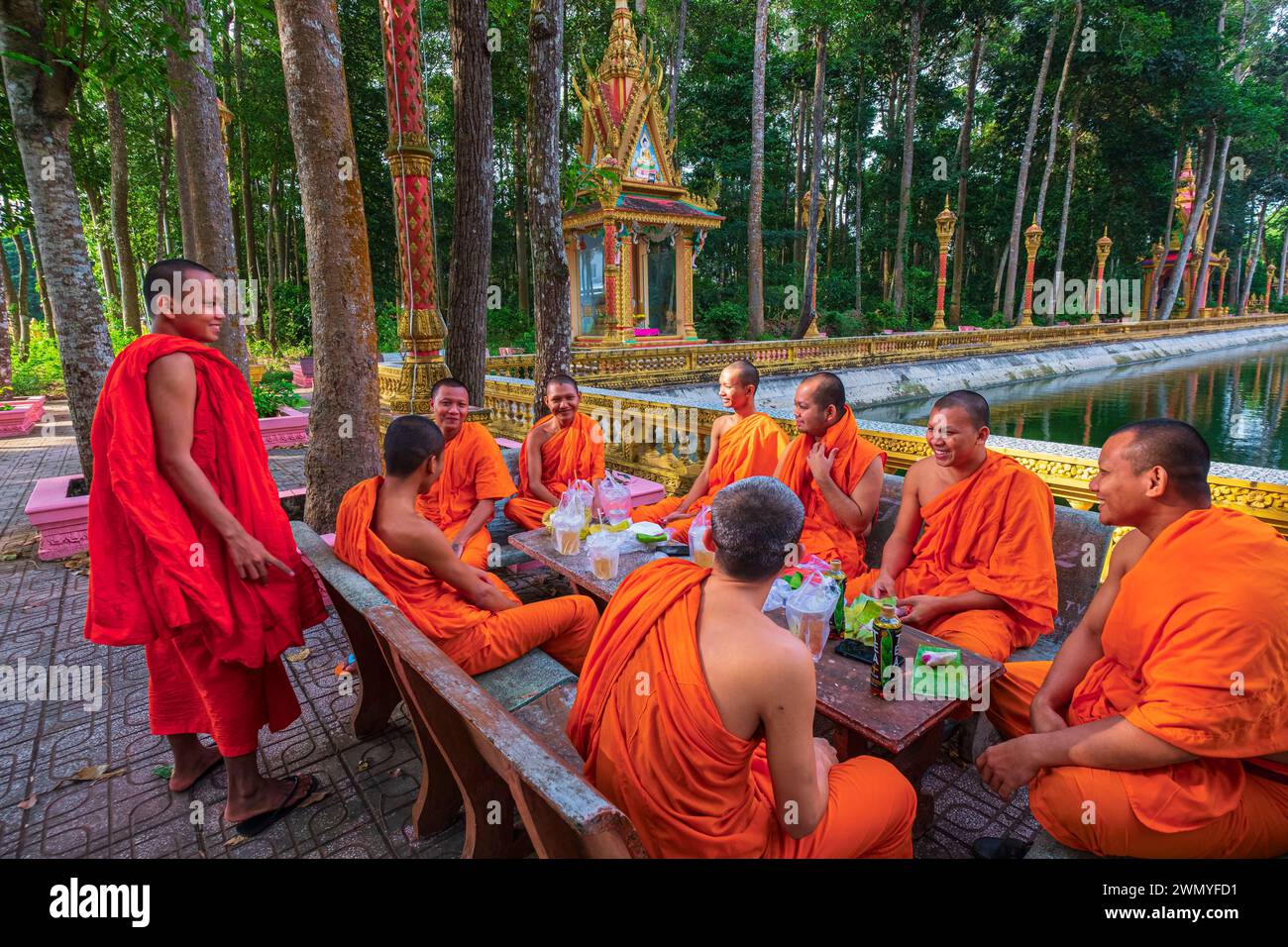 Vietnam, Mekong Delta, surroundings of Tra Vinh, the Khmer Ang pagoda (or Angkorajaborey) built ...
