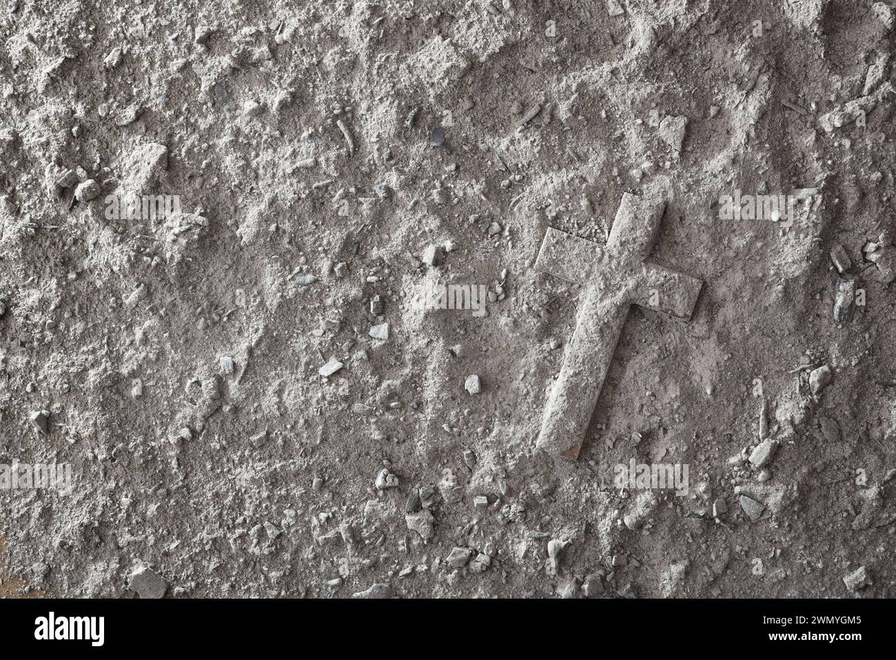 Religious background with ashes and buried cross shape. Top view Stock ...