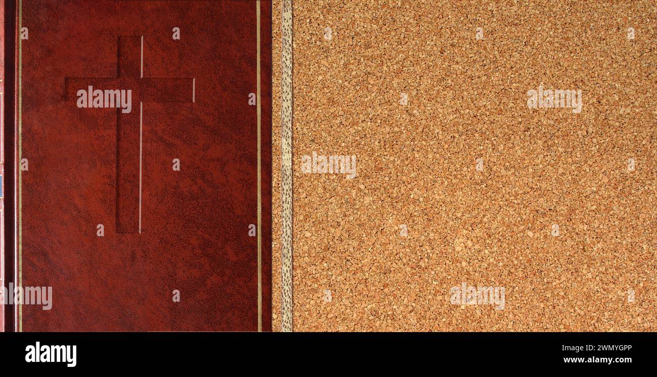 Reddish brown Christian religious design with leather and cork textures ...