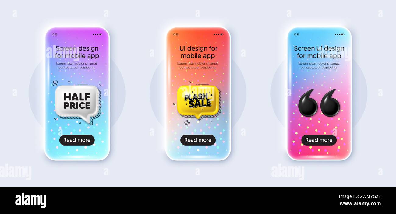 Half Price tag. Special offer sale sign. Phone 3d mockup gradient ...