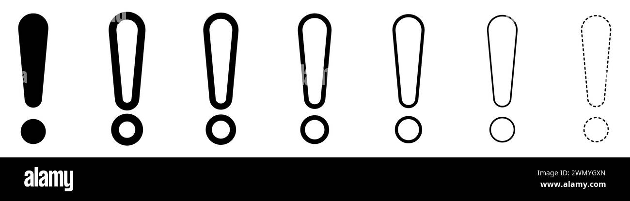 Exclamation marks. Set of black and white linear exclamation marks ...