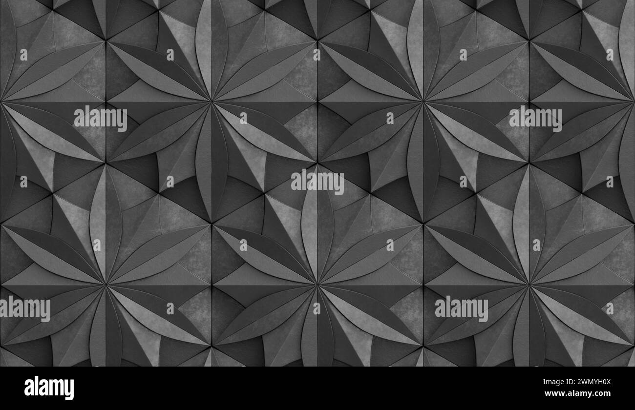 3D Wallpaper in the form of geometric panels of black material with ...