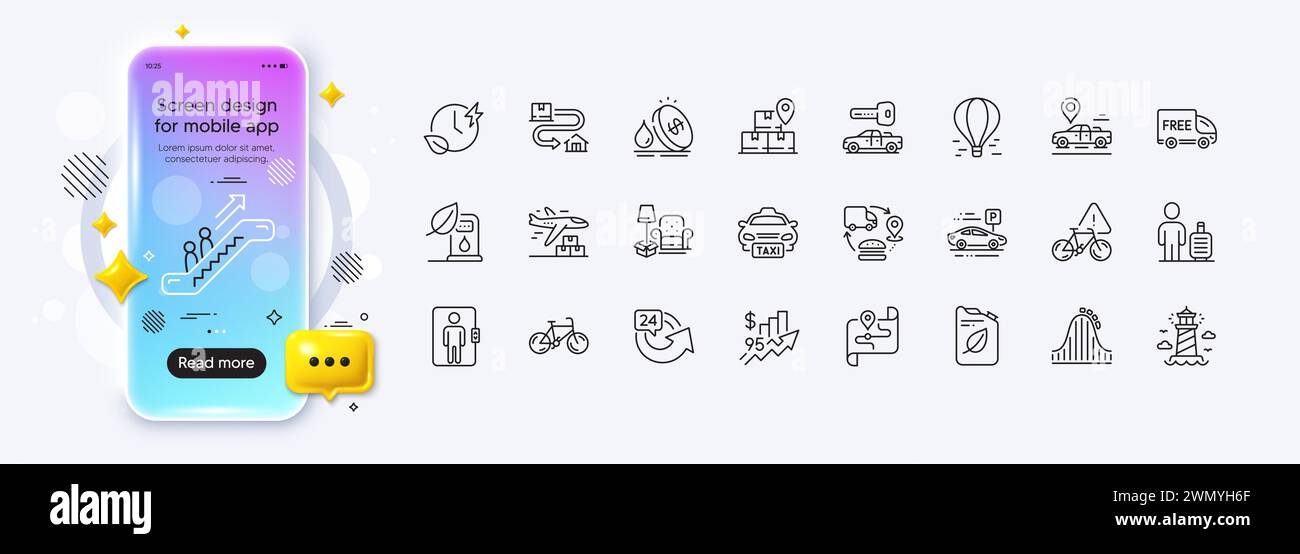 Car parking, Packing things and Rise price line icons for web app ...