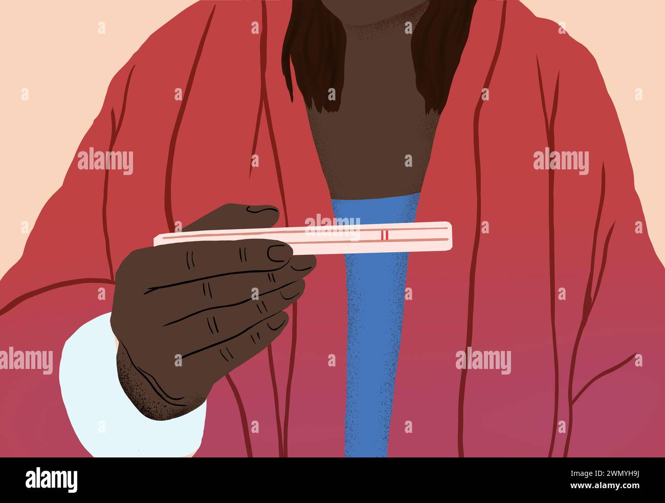 An illustrated image of a black woman in a red coat revealing a ...