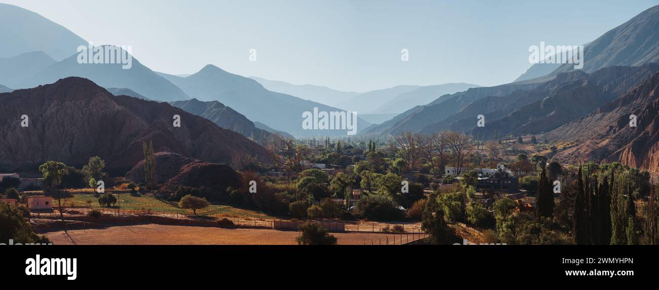 Panoramic view of the arid and picturesque landscape of Purmamarca ...