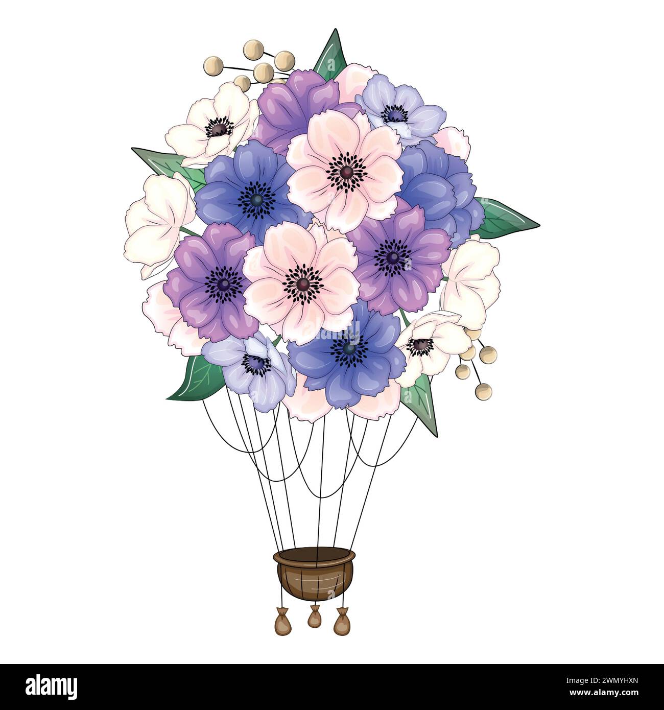 Hot Air Balloon. The balloon consists of flowers anemone, peony ...