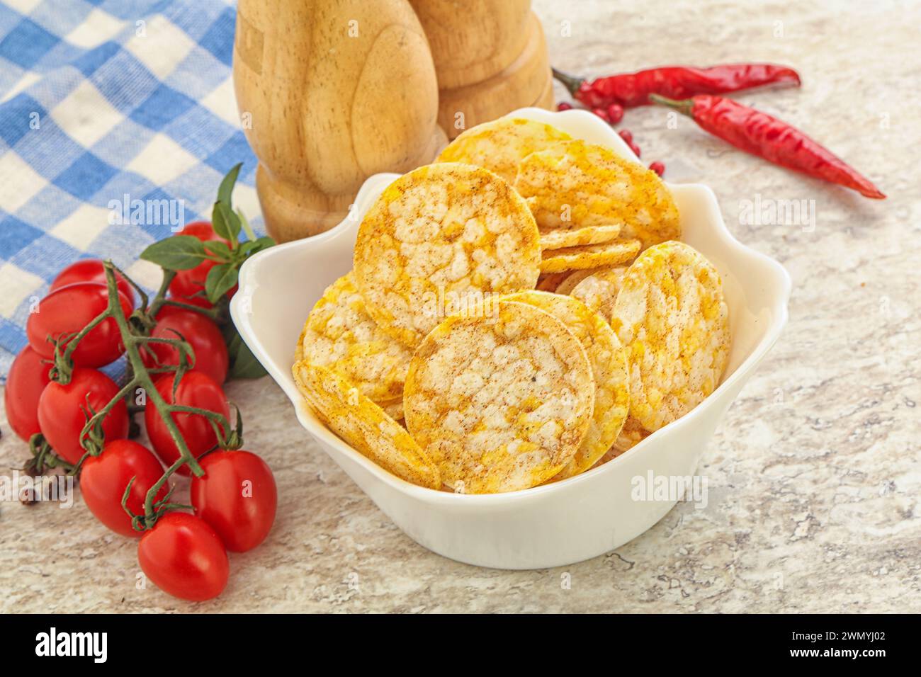 Natural organic grain rice chips snack Stock Photo - Alamy