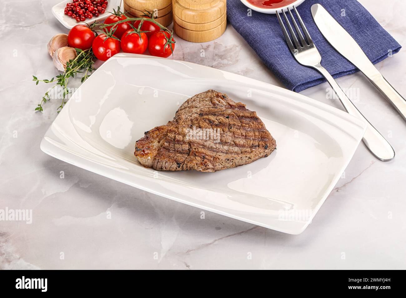 Grilled marble beef steak with tamoto sauce Stock Photo - Alamy