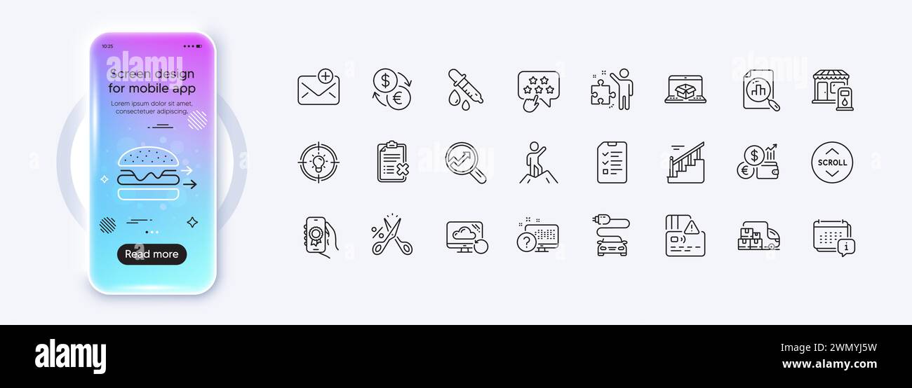 Analytics graph, Reject checklist and Stairs line icons for web app. Pictogram icon Vector Stock ...