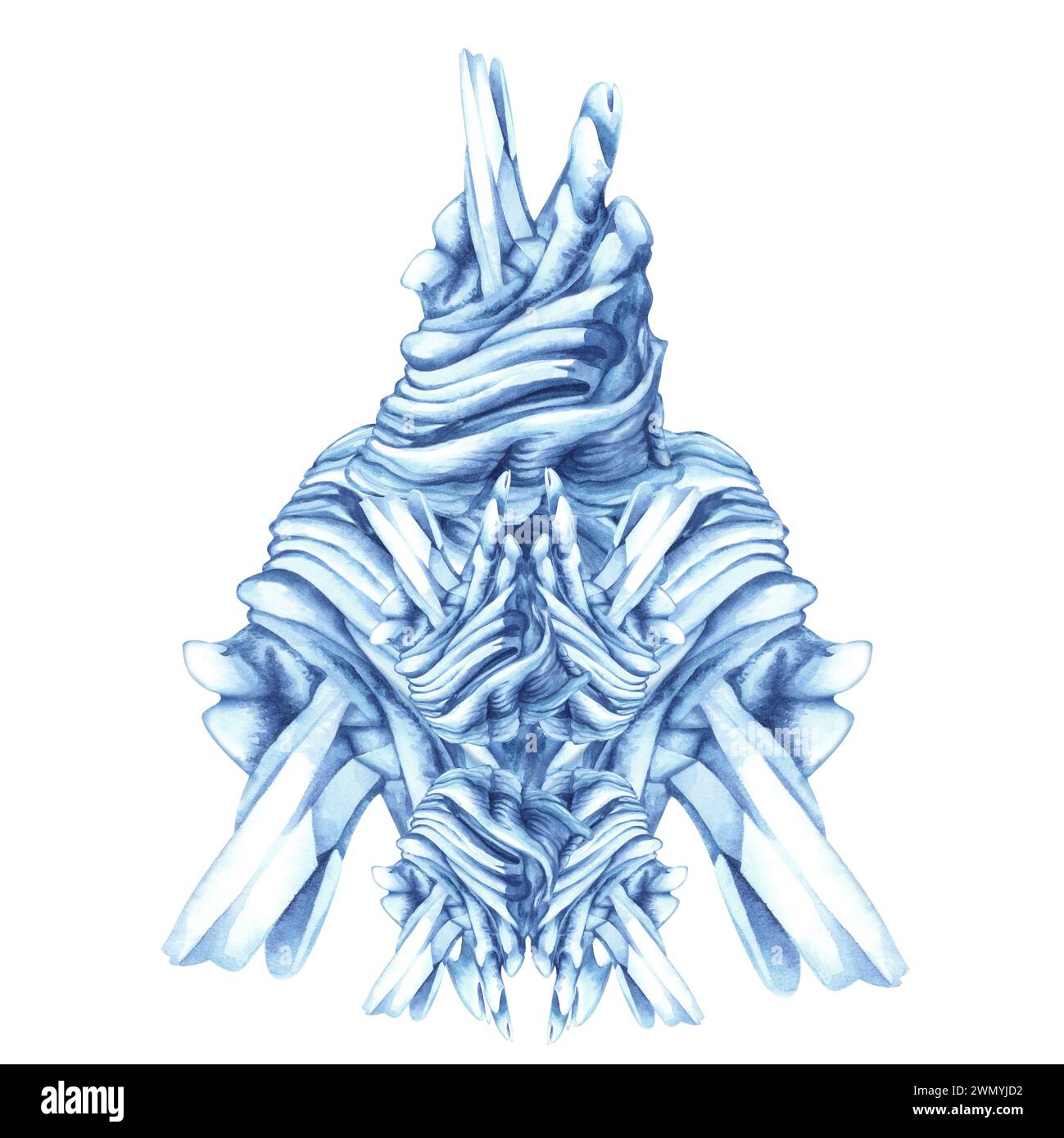 Watercolor blue crystal ice monster with transparency texture for ...