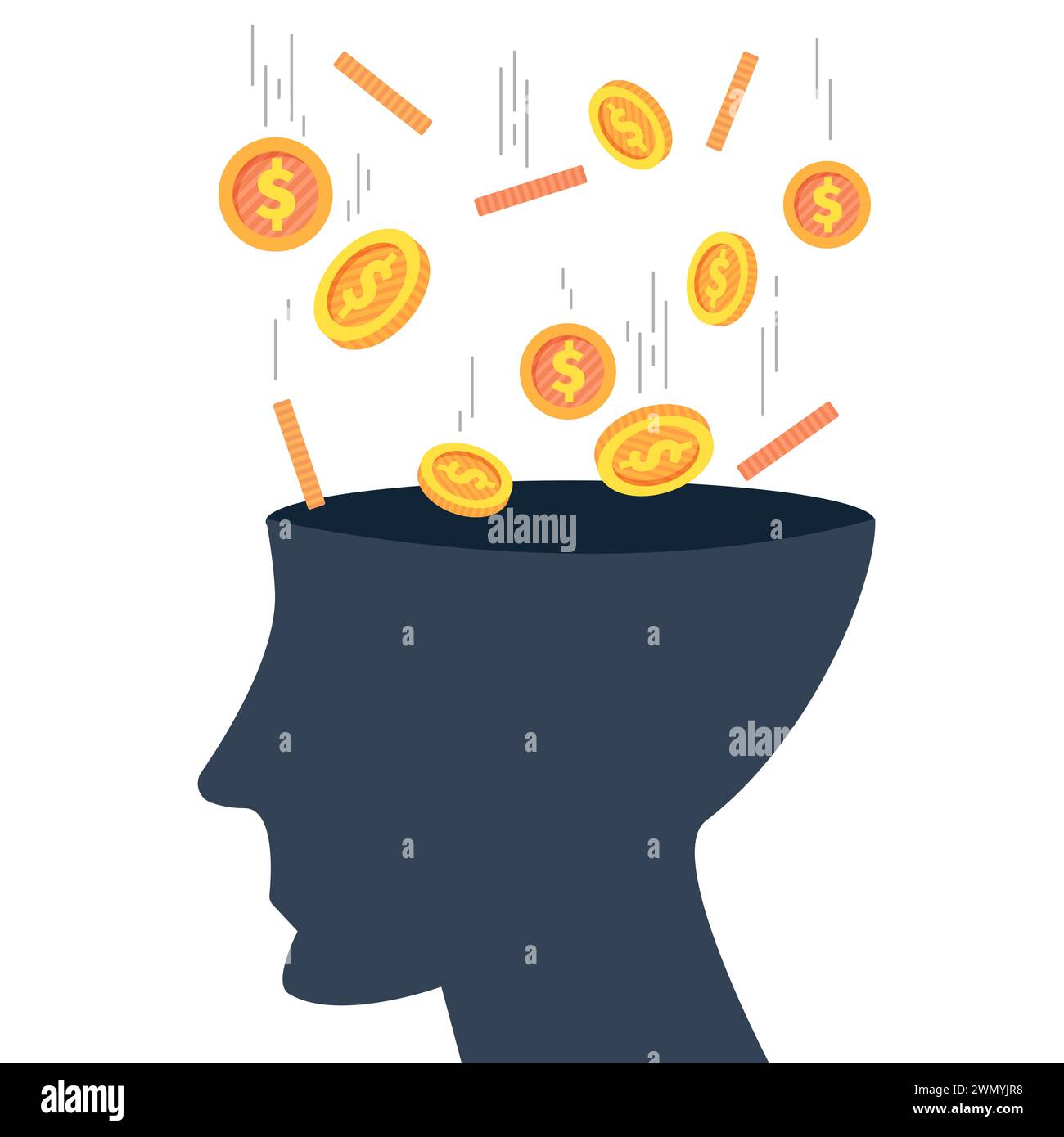 Money mind golden coins in human head concept illustration Stock Vector ...