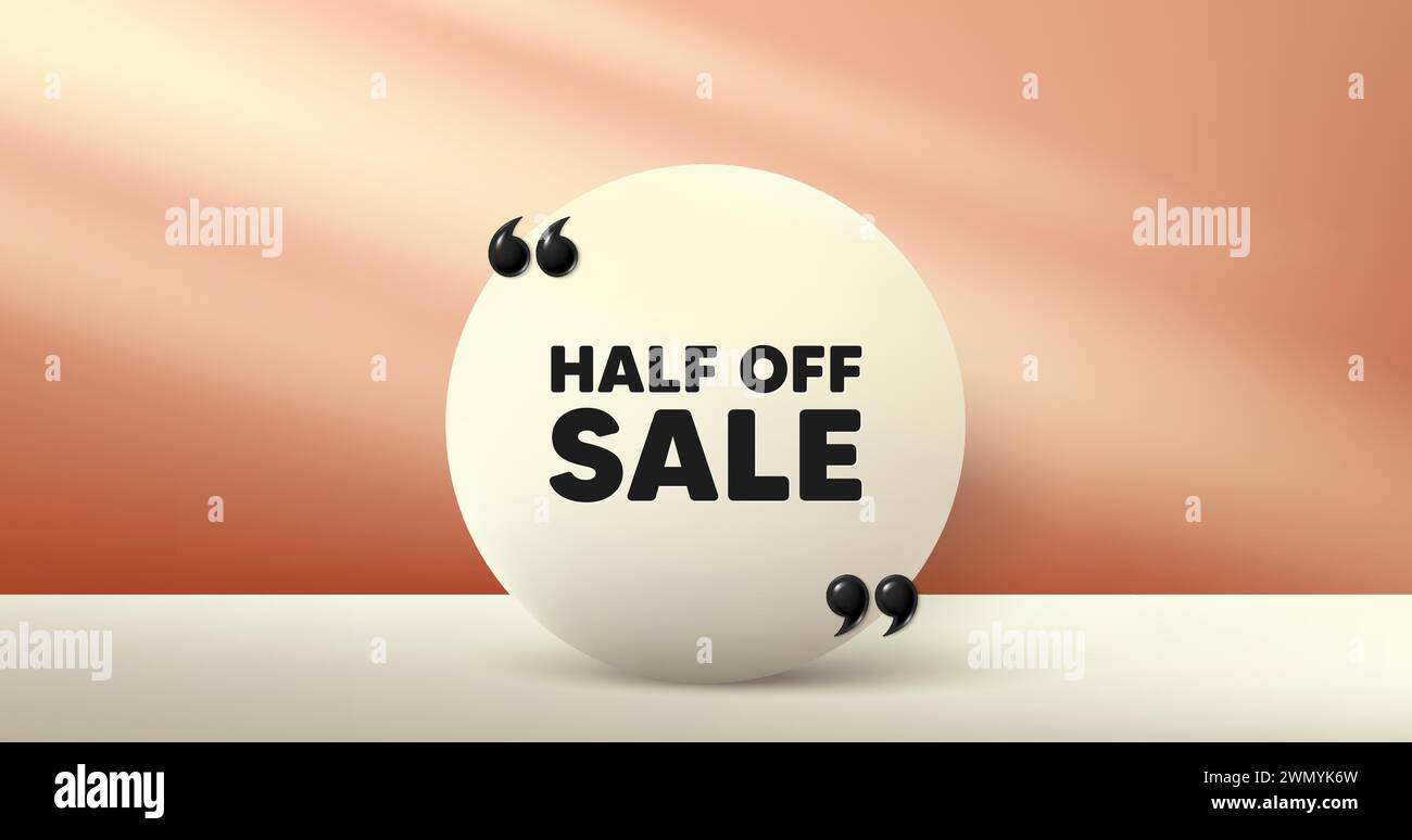 Half off sale. Special offer price sign. Circle frame, product stage ...
