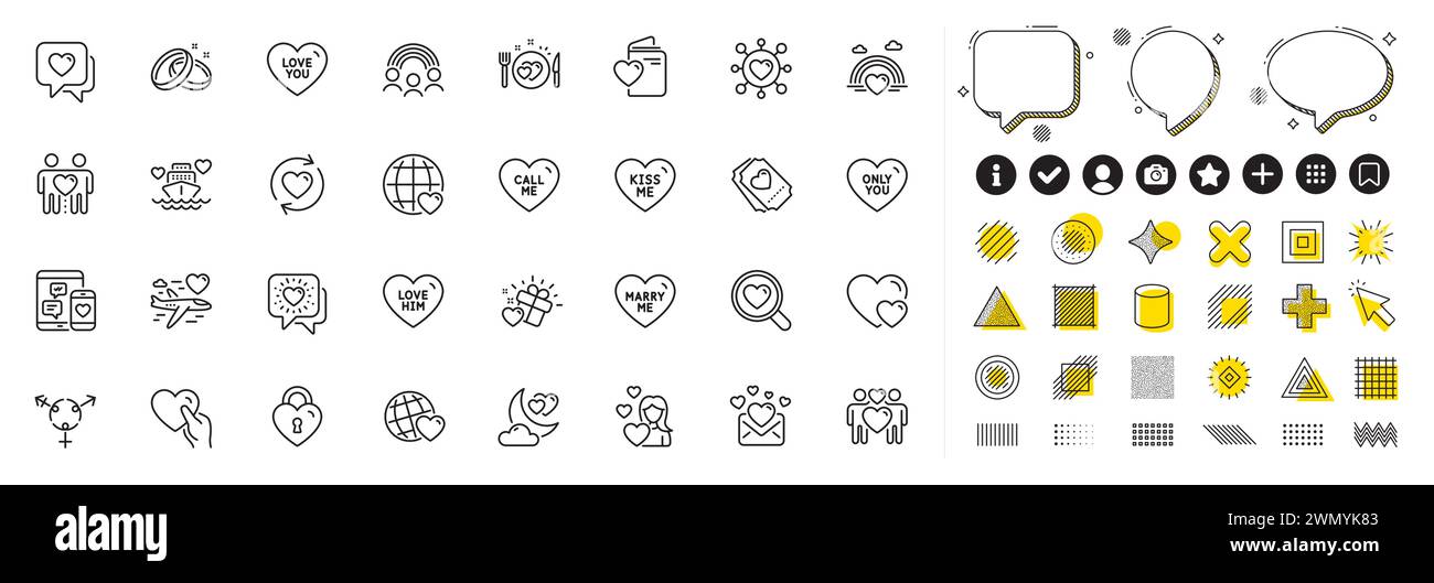 Set of Kiss me, Marry me and Love lock line icons for web app. Pictogram icon Vector Stock ...