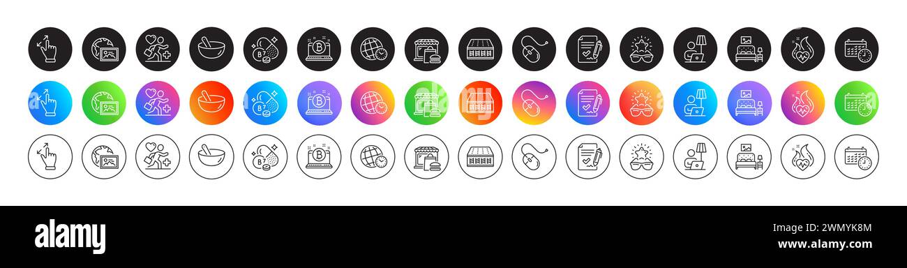 Time zone, Floor lamp and Touchscreen gesture line icons. For web app ...