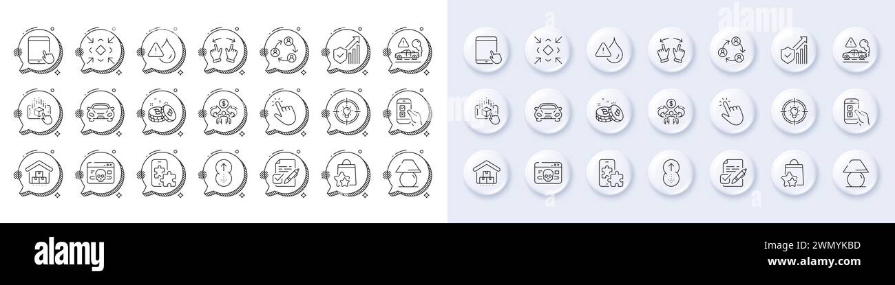 Table lamp, Exhaust and Car line icons. For web app, printing. Line icons. Vector Stock Vector ...
