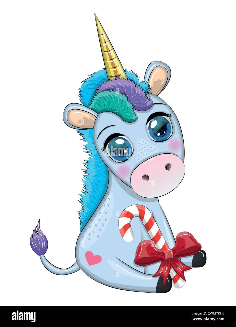 Cute cartoon unicorn in santa hat with gift, christmas ball, candy kane ...