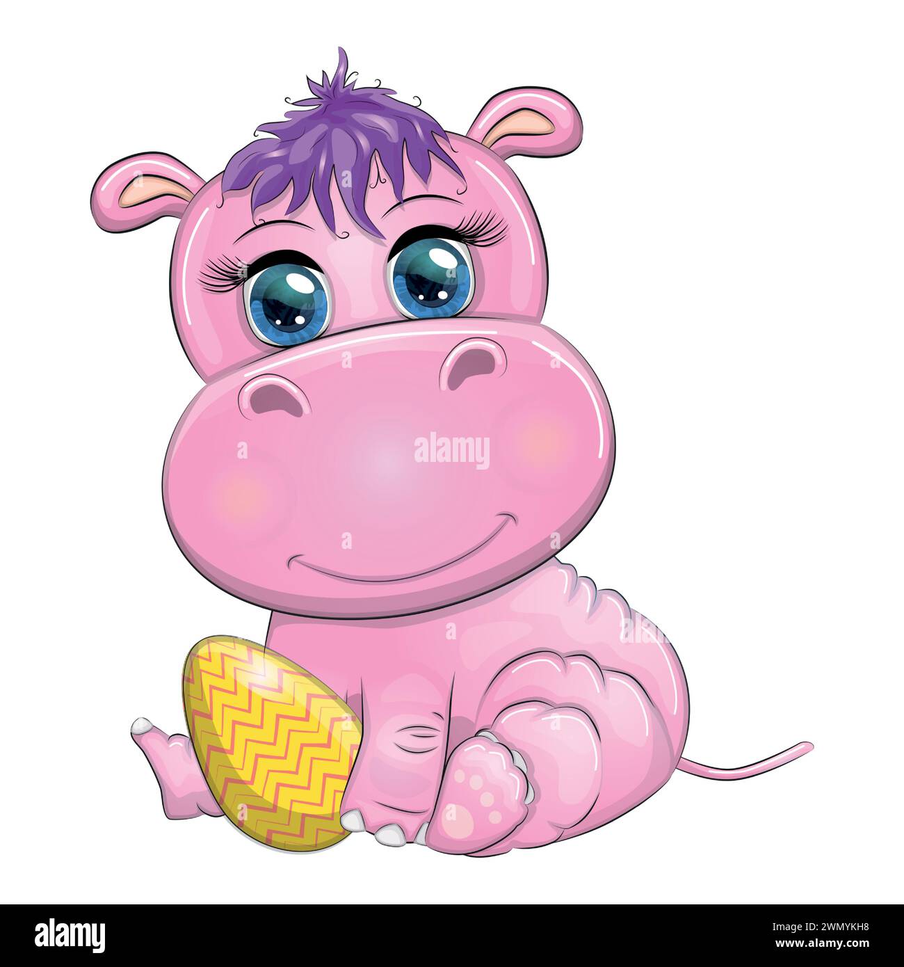 Cute cartoon hippo with Easter egg, Easter card Stock Vector Image ...
