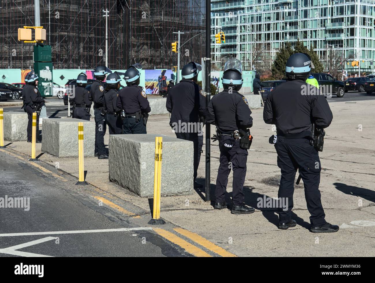 NYPD police officers observe free Gaza Palestinian protest in front of ...