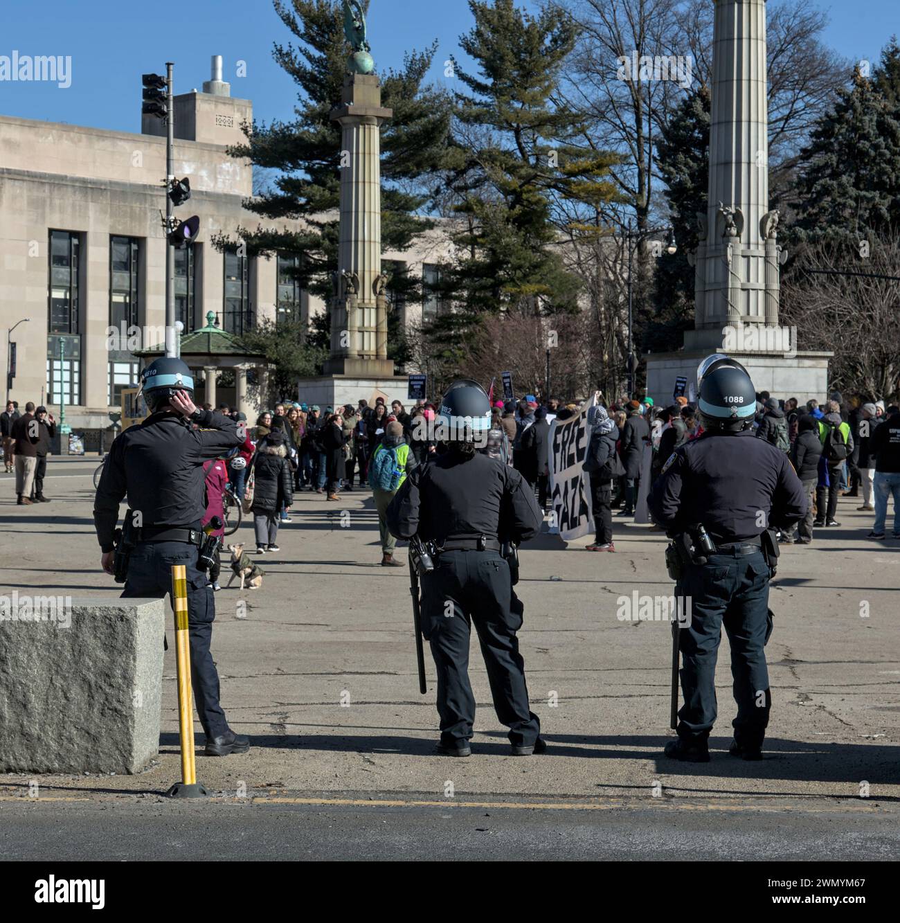 NYPD police officers observe free Gaza Palestinian protest in front of ...
