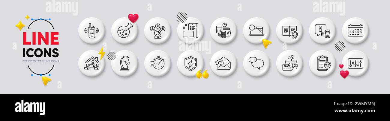 Power Safety Chat Message And Calendar Line Icons For Web App Printing White Buttons 3d