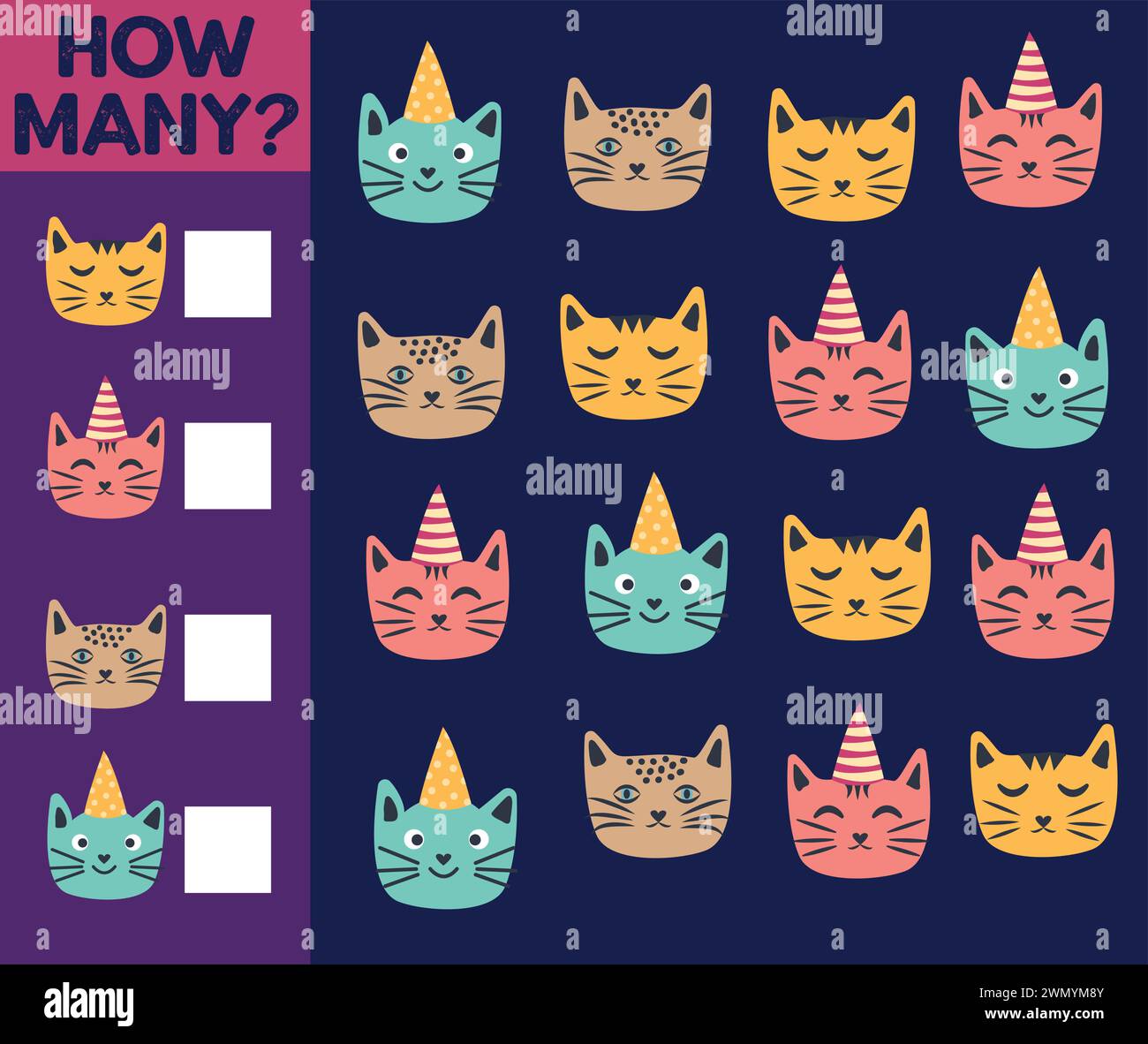 How many Cat, game for children. How many are they game. Count the Cats ...