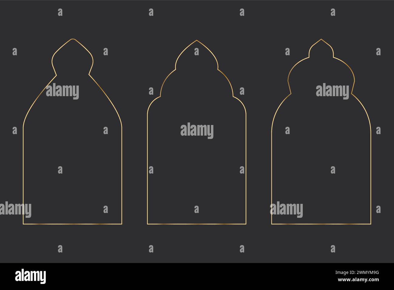 Set gold arch frame thin line border elegant deco divider, minimal arab ...