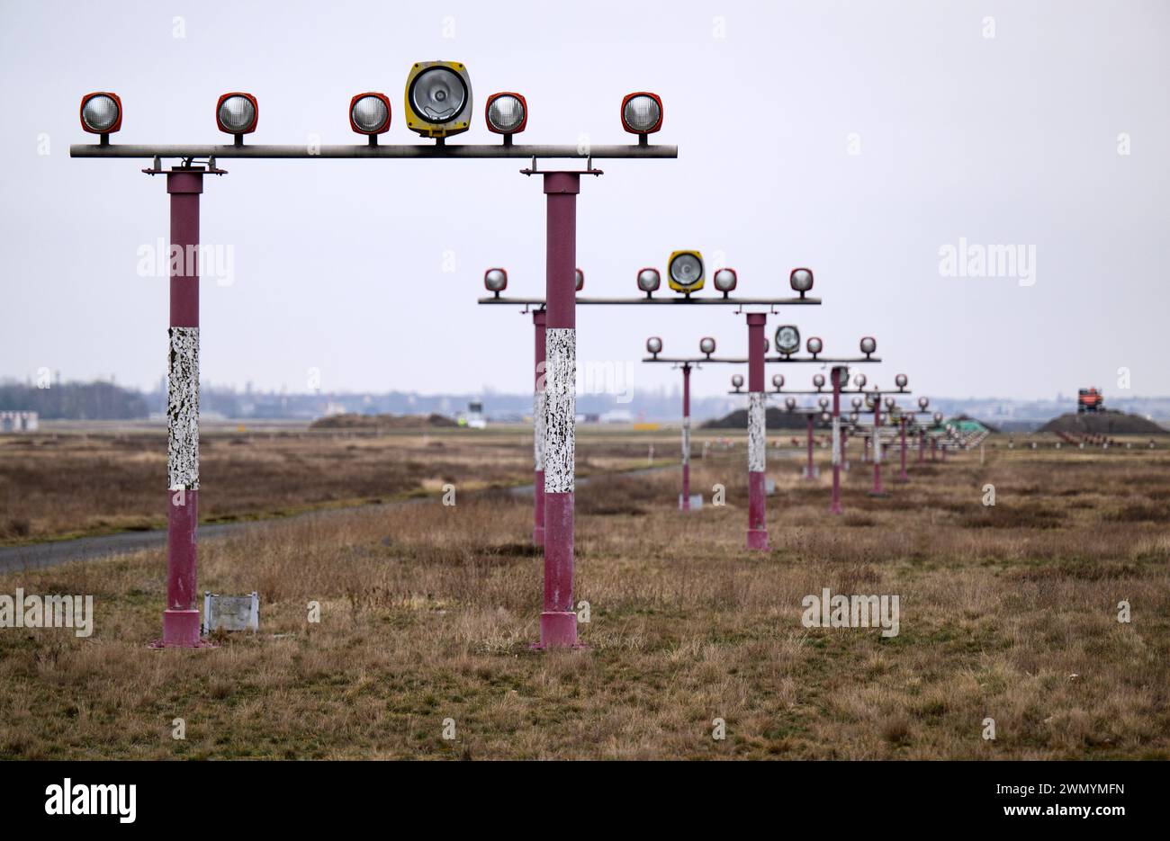 Berlin, Germany. 28th Feb, 2024. Lamps from the former airport lighting ...