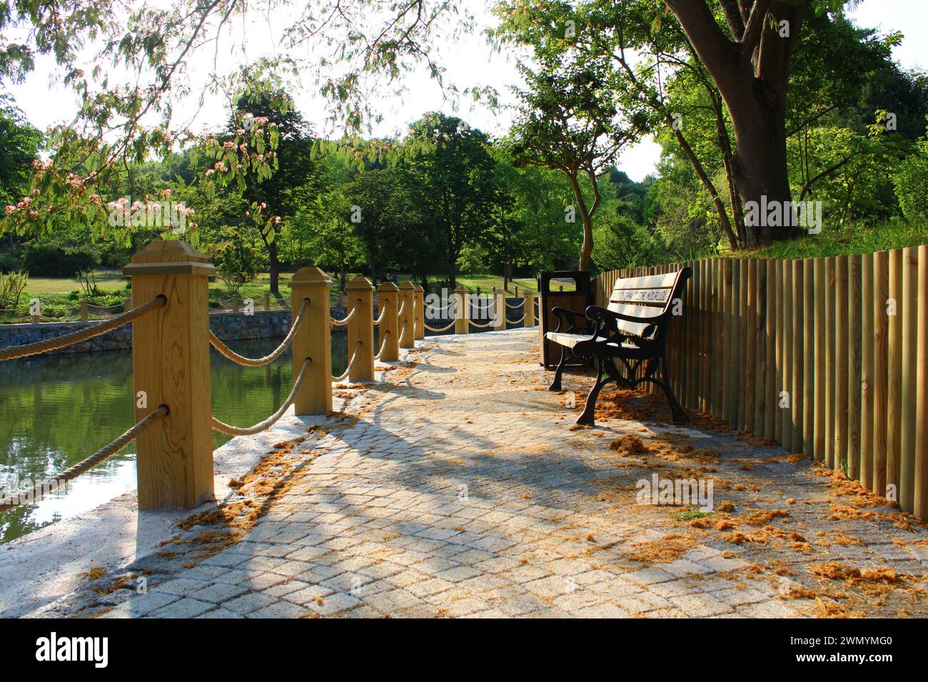 rope railing made of wood. wooden fence Stock Photo - Alamy