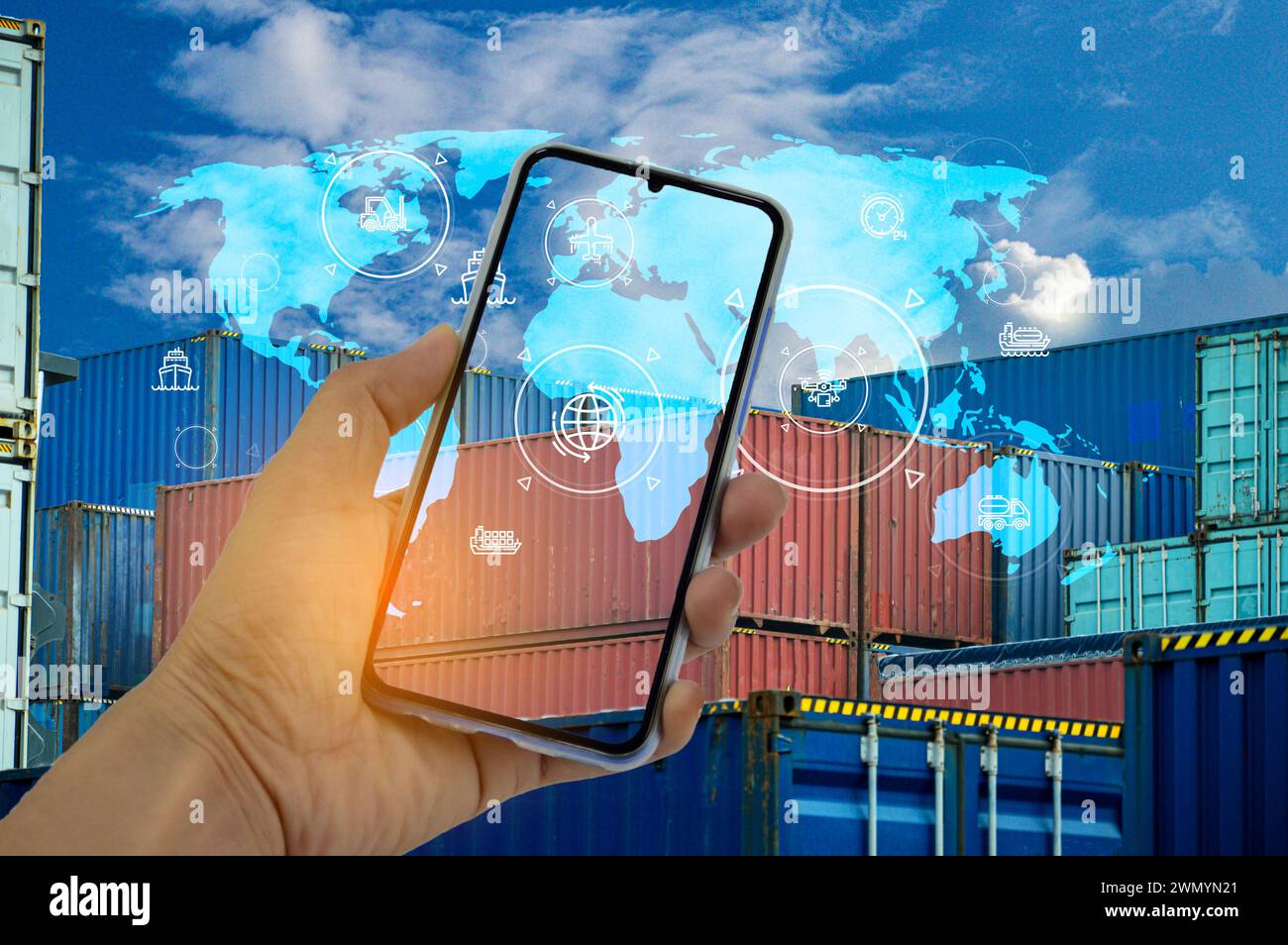 Concept of transportation and logistics network Cargo ships, containers ...