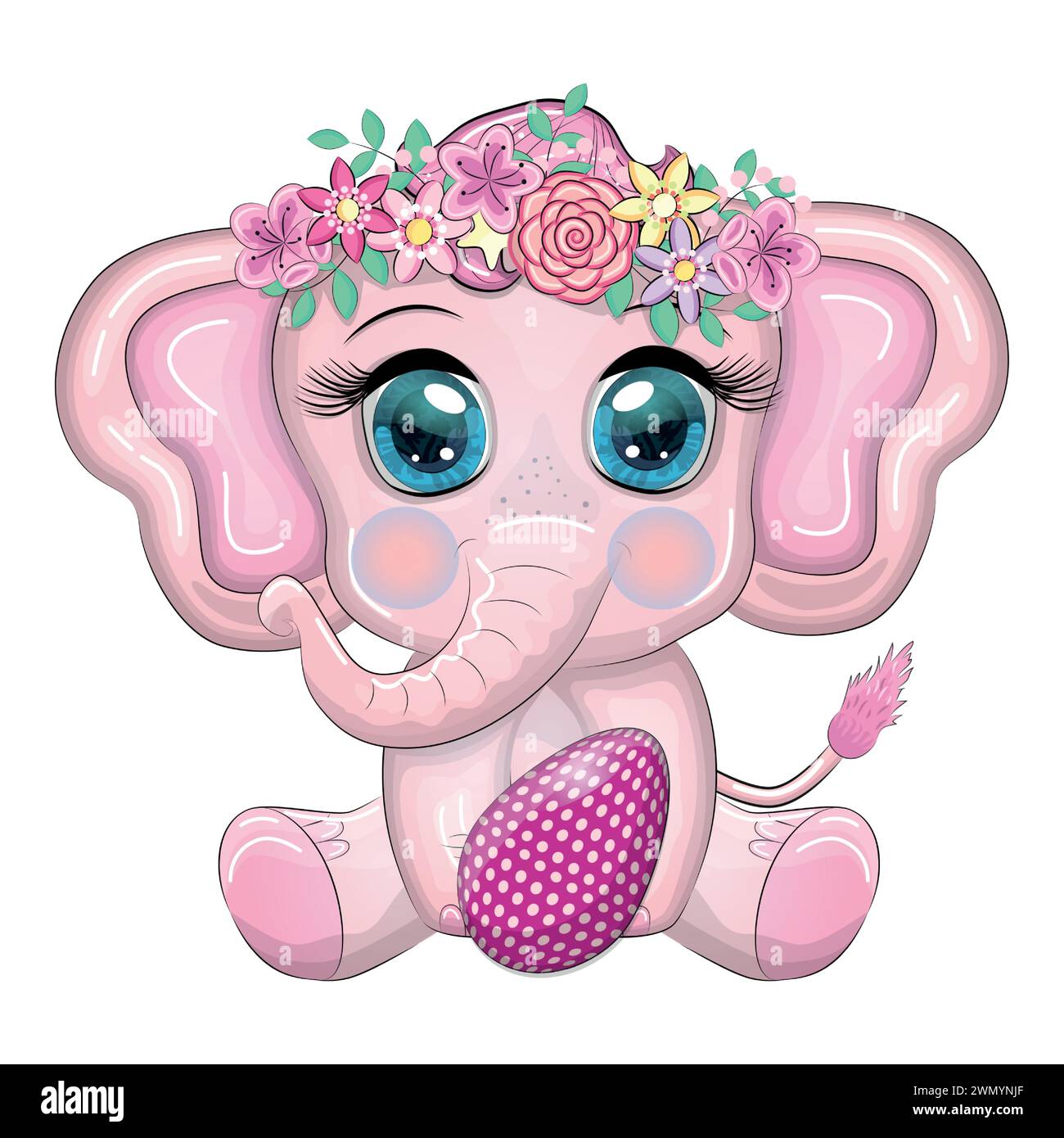 Cute cartoon elephant, childish character with beautiful eyes holding ...