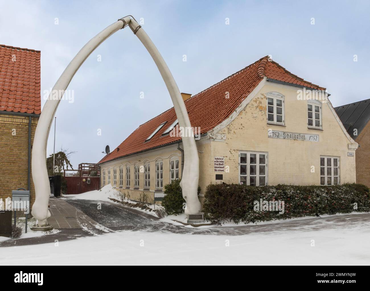 Replica of blue whale jawbones at the town square of Hals, North ...